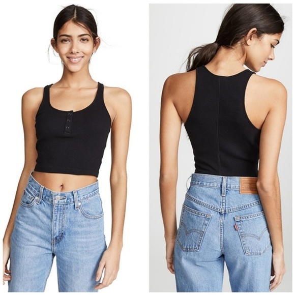Re/Done | Tops | Redone Cropped Rib Henley Tank Crop Top Black | Poshmark